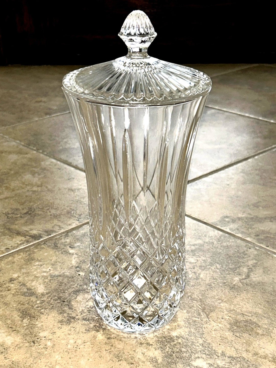 24% Lead Crystal Oneida Capri Glass Diamond Vase With Lid 12" - Etsy