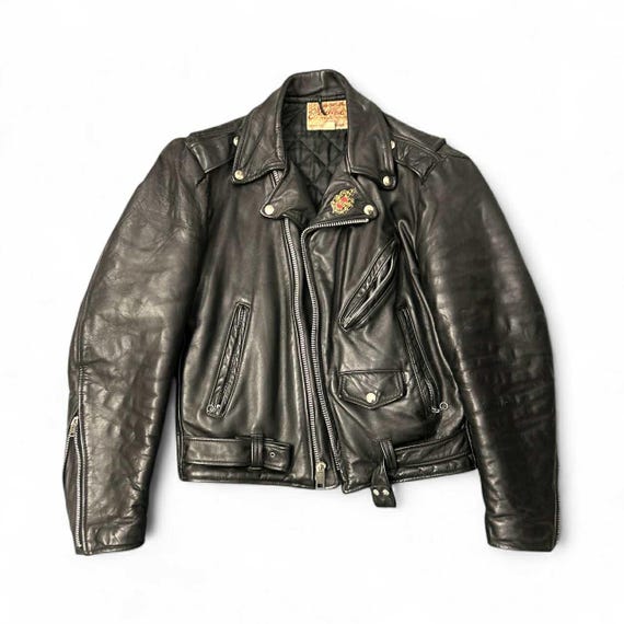 VTG 1960's EXCELLED Black Leather Motorcycle Jacket 3… - Gem