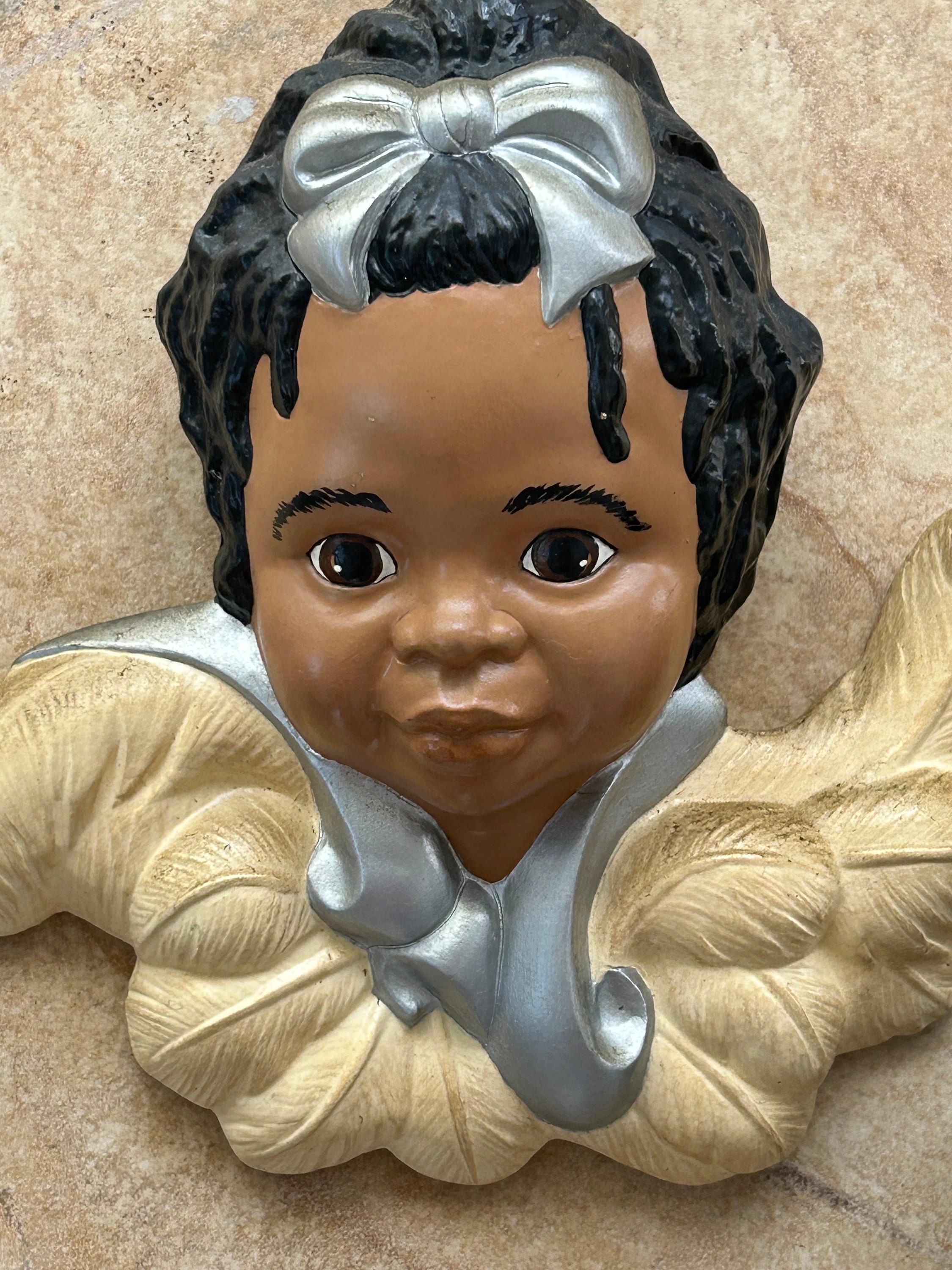 Pair of African American Angel Cherub Head Bust With Wing Wall Mount ...