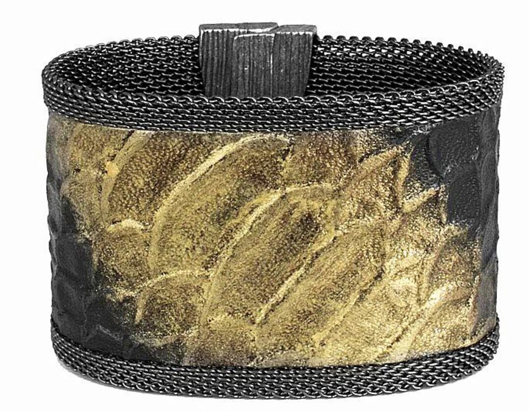 Cynthia Desser Snakeskin Handmade Bracelet Gold Black Cuff Style Mesh ...