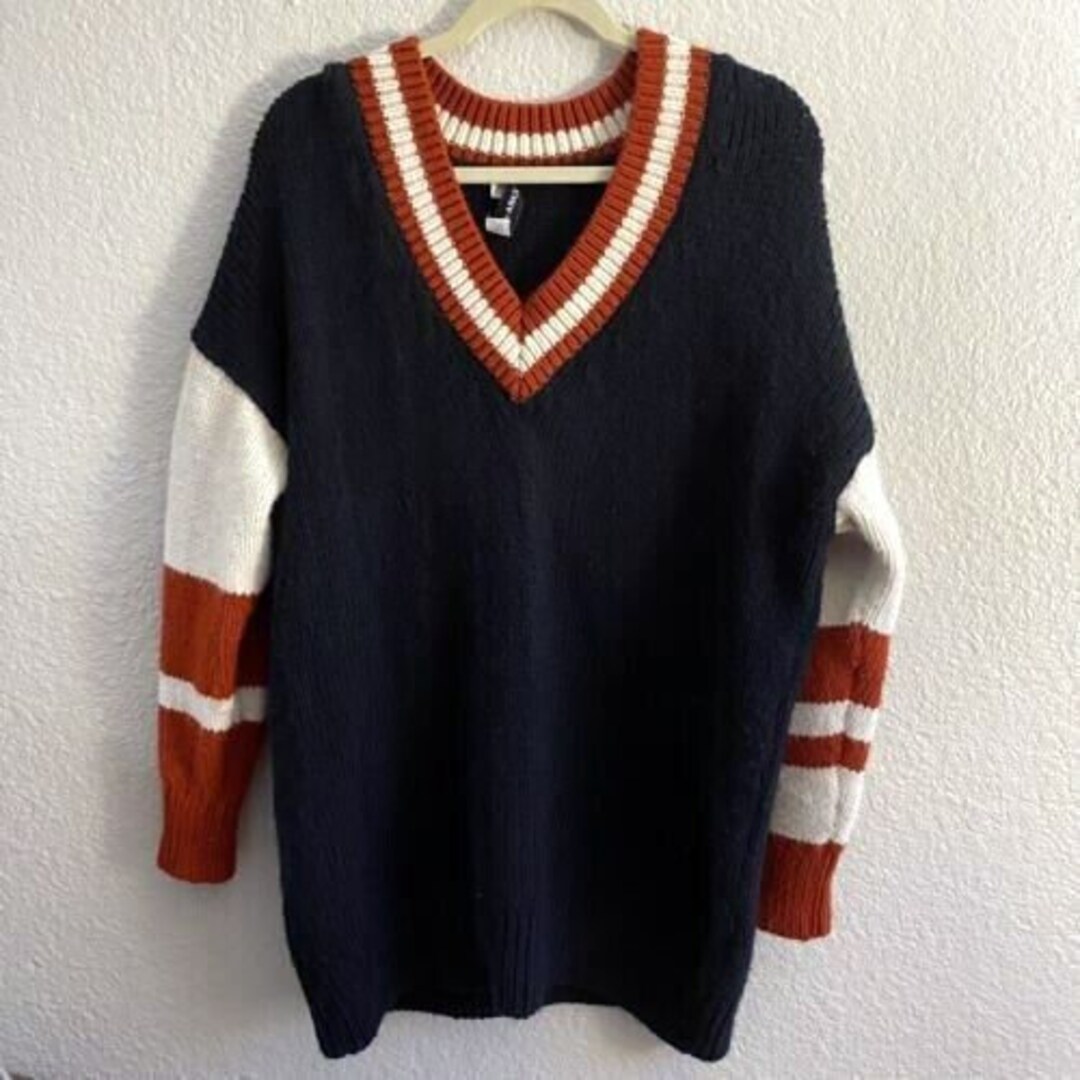 Vintage Oversized 80s Color Block Sweater Preppy Striped Navy Red White ...
