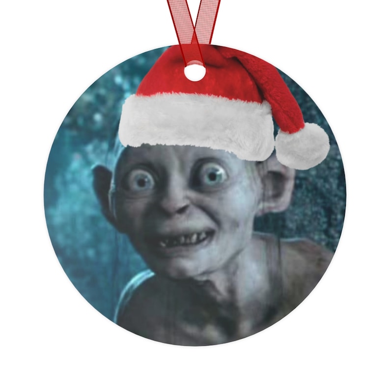 Gollum Smeagol Smiling Santa Hat Christmas Tree Metal Ornament Round ...