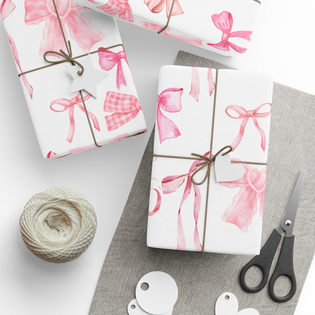 Gift Wrapping Paper Cute Pink Bows Coquette Style Glossy Finish ...