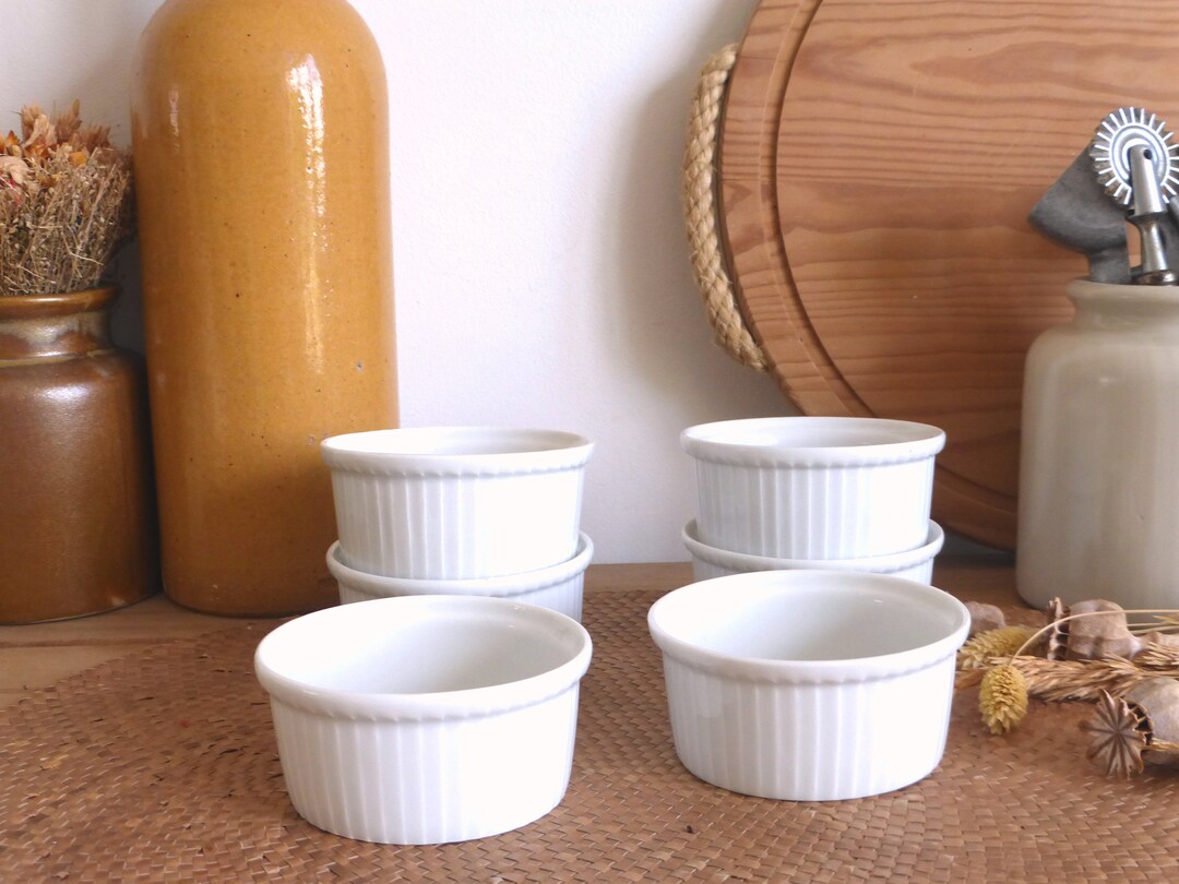 Six French Vintage PILLIVUYT White Porcelain Ribbed Ramekins Custard ...