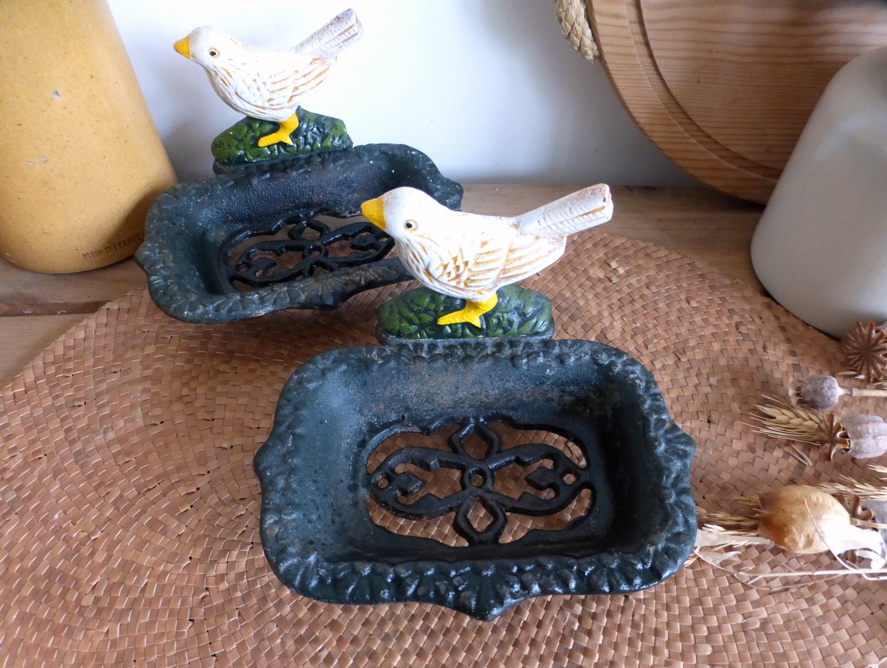 Lovely French Vintage Cast Iron Footed Soap Dish Soapdish With Painted ...