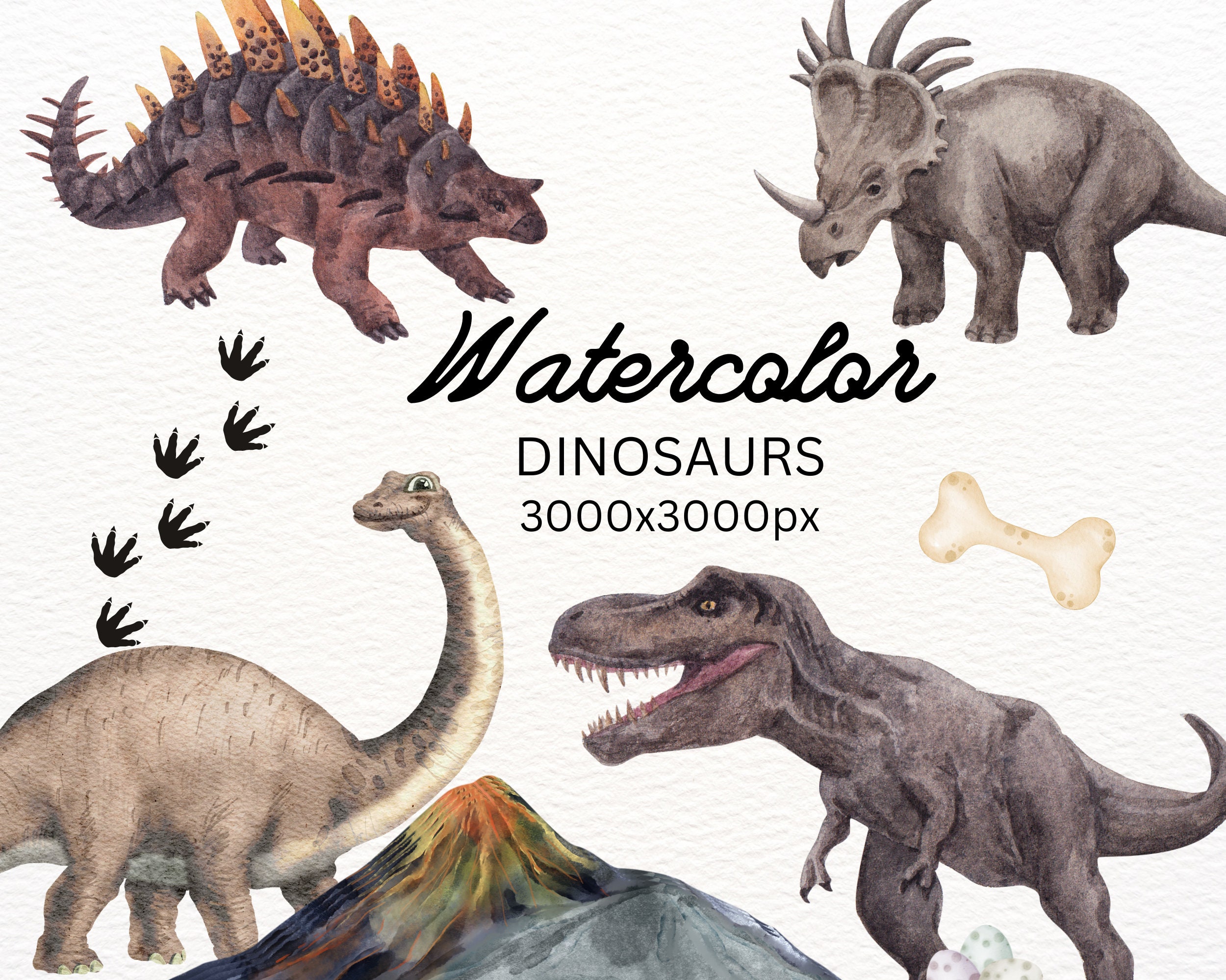 Watercolor Dinosaur Clipart Dinosaur Clipart Nursery - Etsy