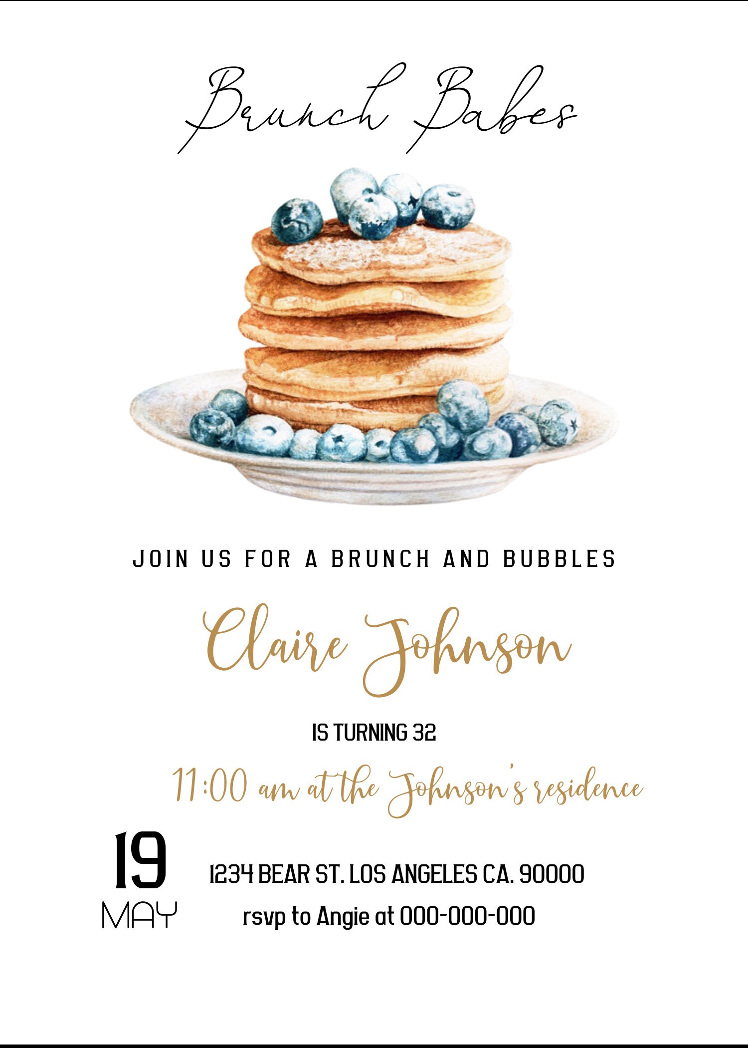 Elegant and Minimalist Pancake Lets Brunch Invitation Template, Brunch ...