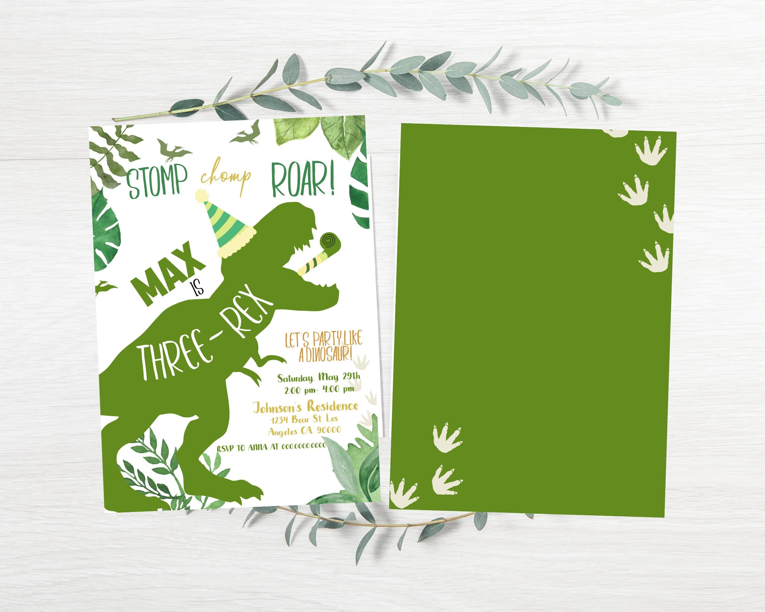 Plantilla de invitación de cumpleaños de dinosaurio Editable Wild T-Rex ...