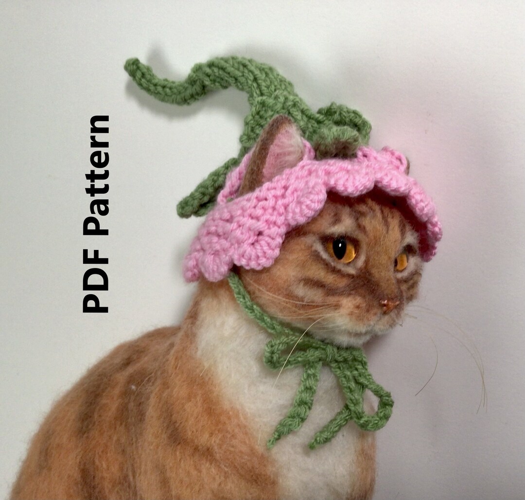 Flower Knit Hat Pattern, Pet Hat Pattern, Cat Hat Pattern, Knit Pattern ...