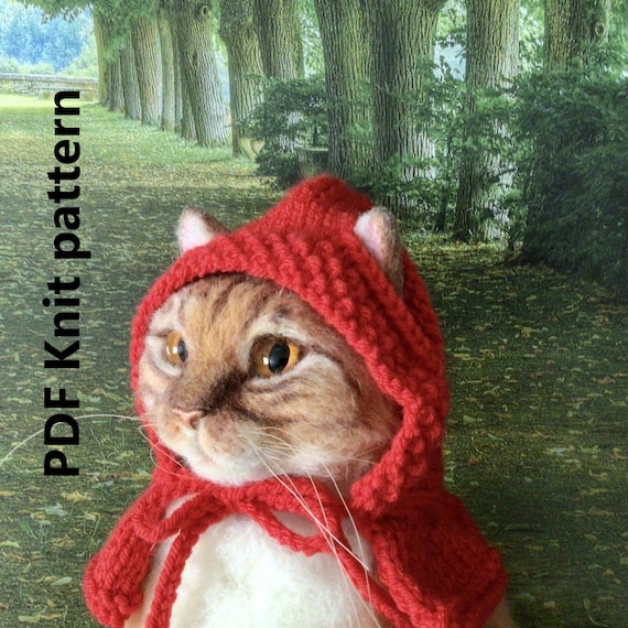 Red Riding Hood Knit Cat Hat Pattern Oona Patterns Knit | Etsy