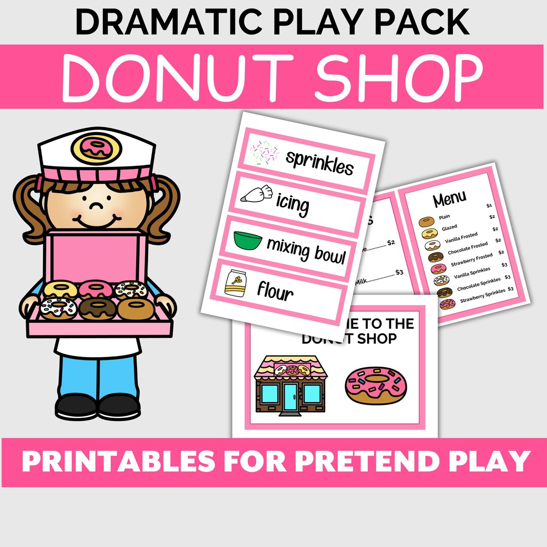 Donut Shop Dramatic Play Pack, Printable Pretend Play | Preschool ...
