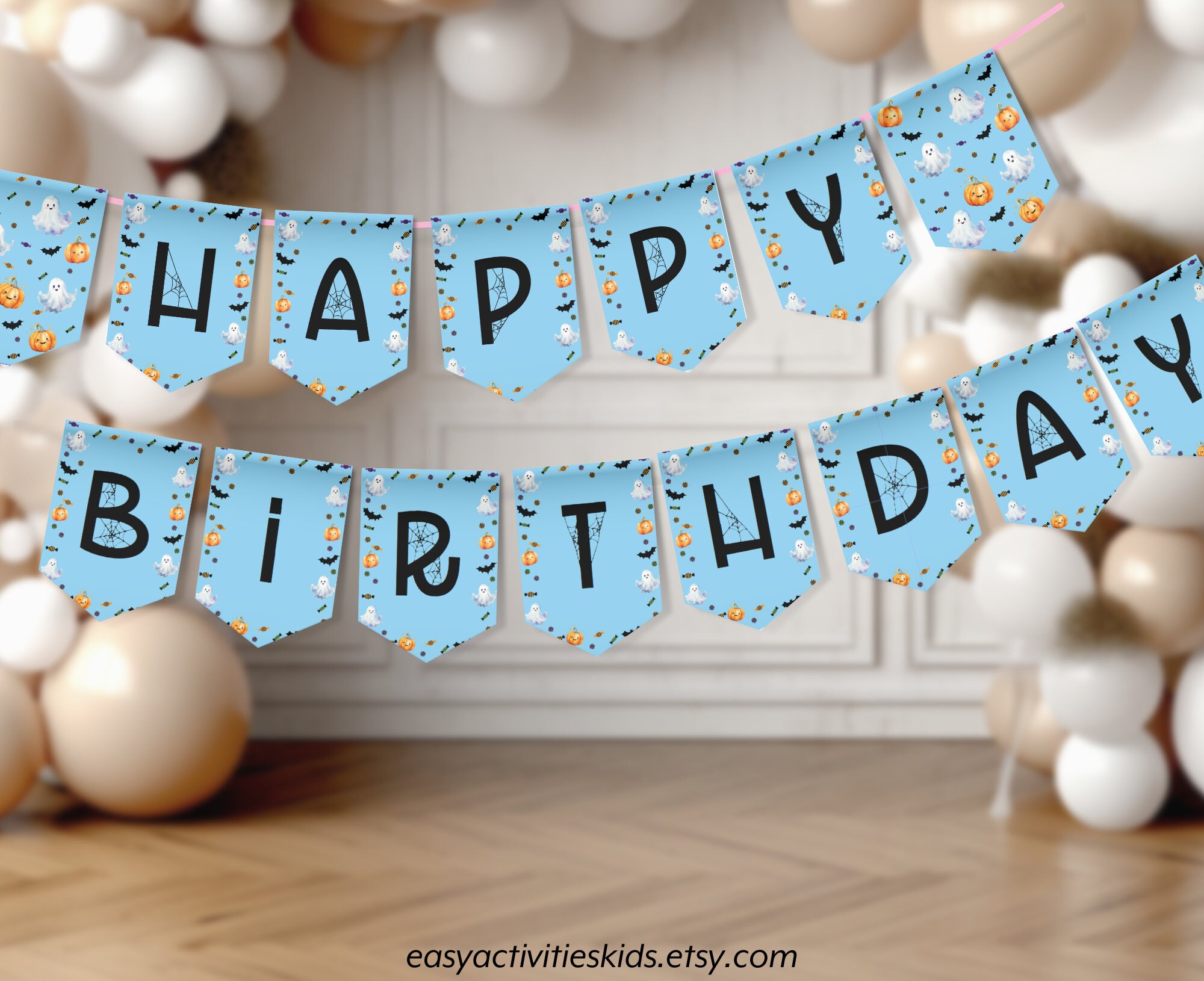 Editable Happy Birthday Banner Halloween Ghost Boo Blue Party - Etsy