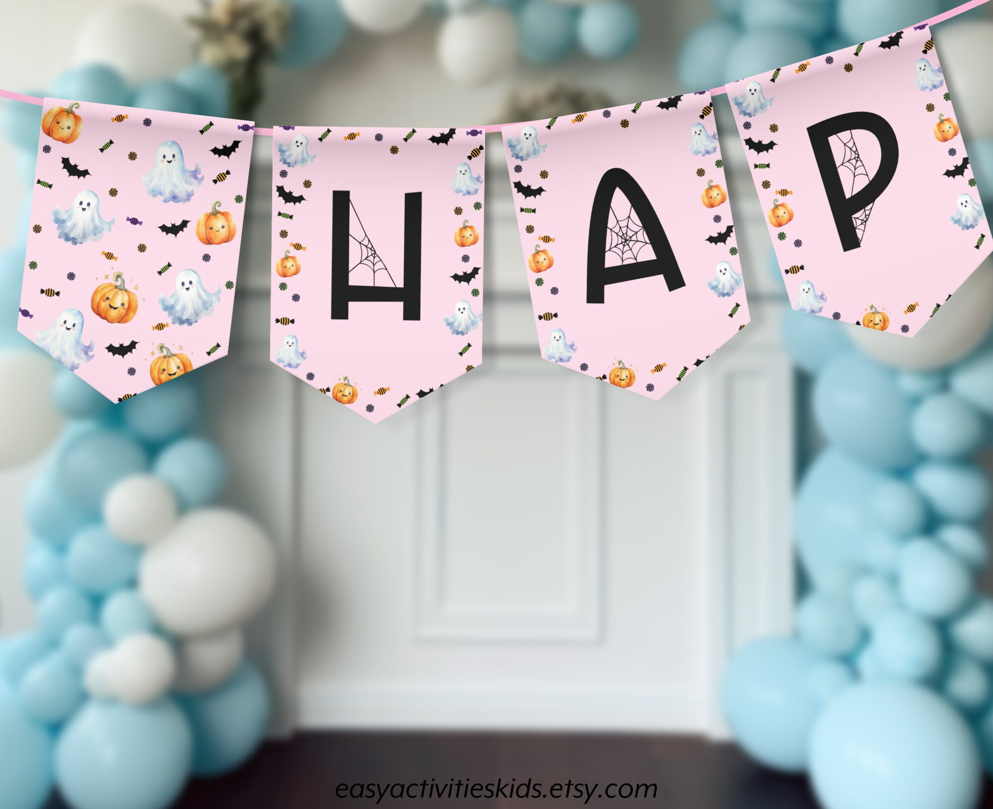 Editable Happy Birthday Banner Halloween Ghost Boo Pink Party ...