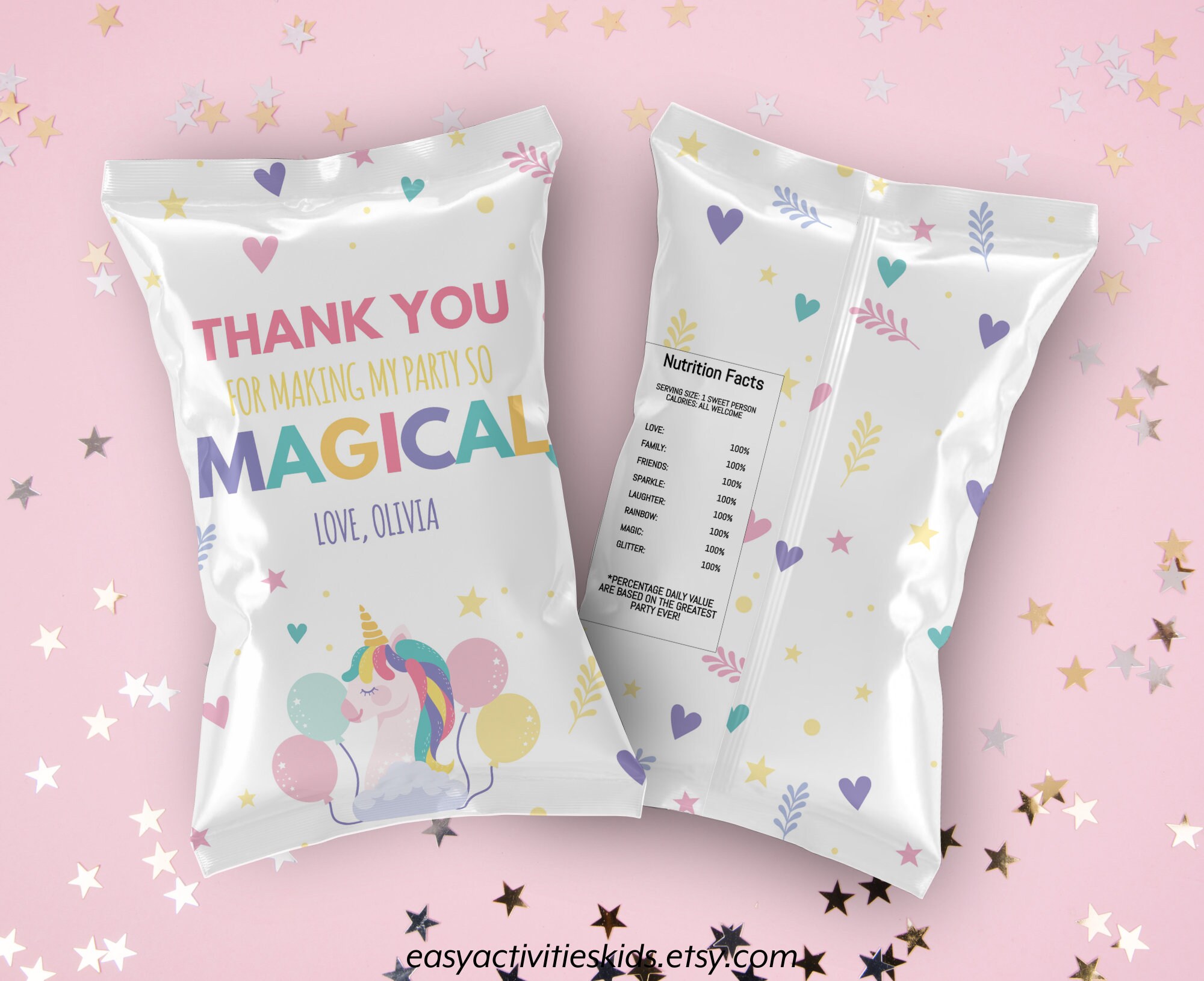 Editable Unicorn Rainbow Girl Magical Pink Chip Bag Label - Etsy