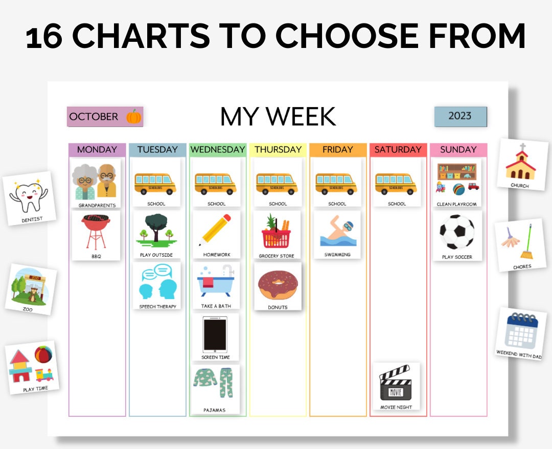 Editable Weekly Visual Routine Chart With Cards Schedule for - Etsy