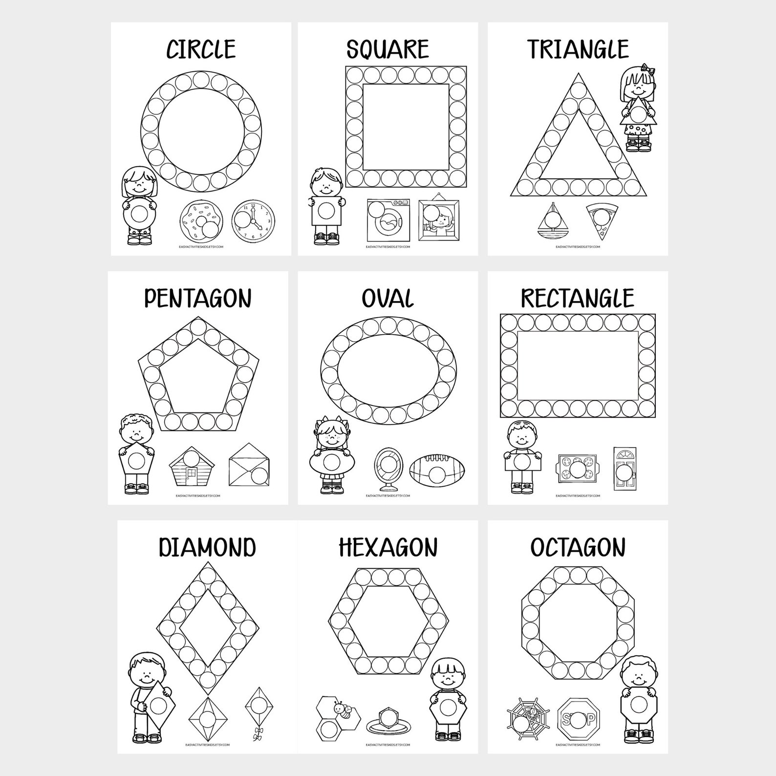 Dot the Shapes Black & White Activity Pack, Preschool Do-a-dots ...