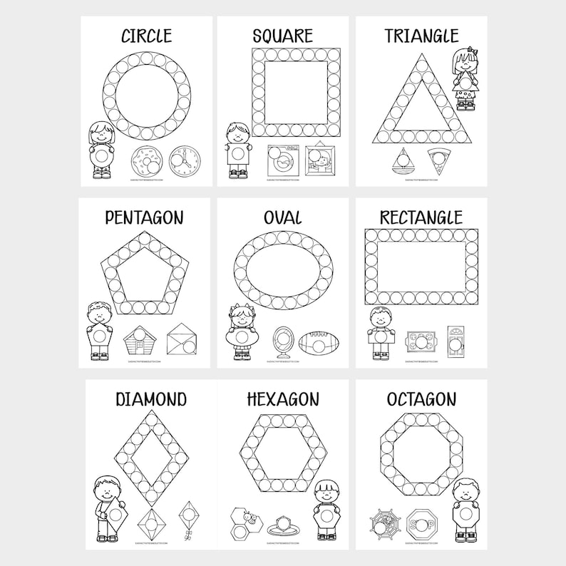 Dot the Shapes Black & White Activity Pack, Preschool Do-a-dots ...