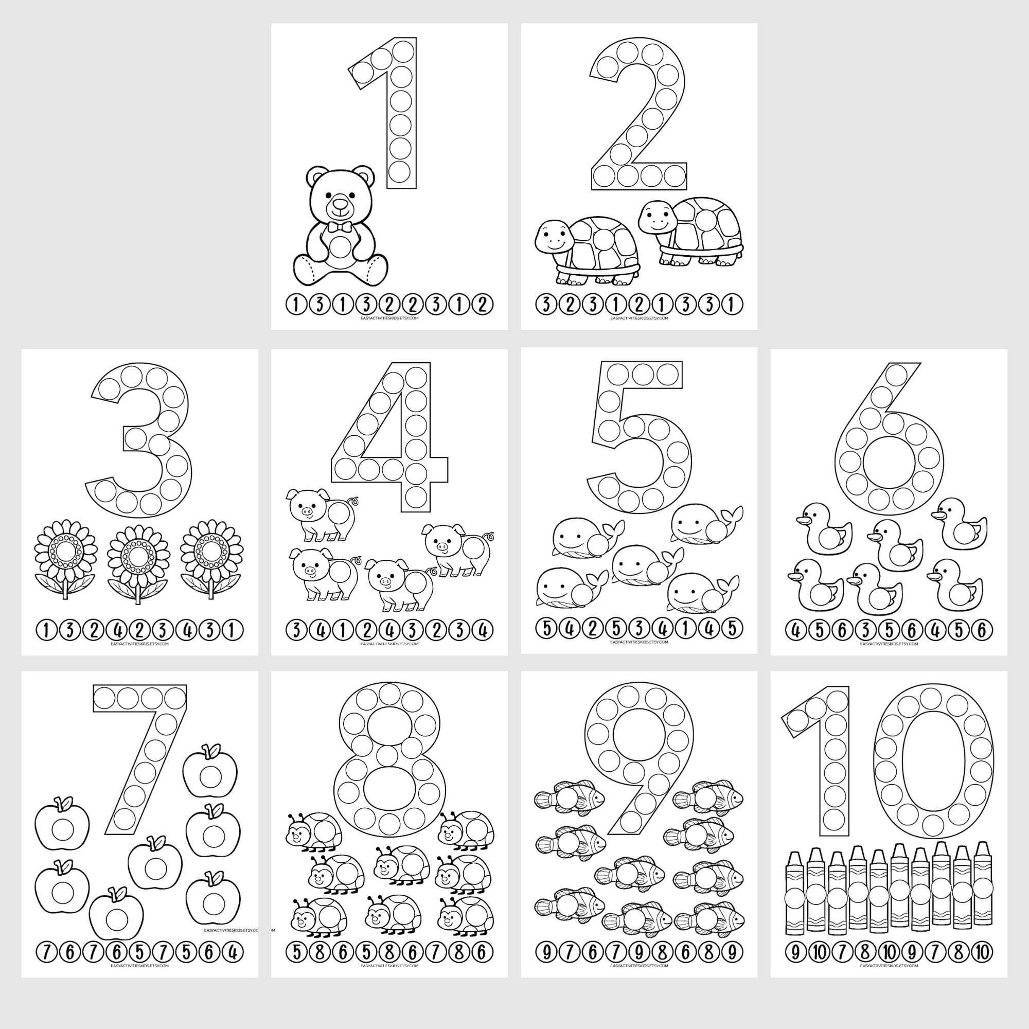 Dot the Numbers Black & White Activity Pack, Preschool Do-a-dots ...