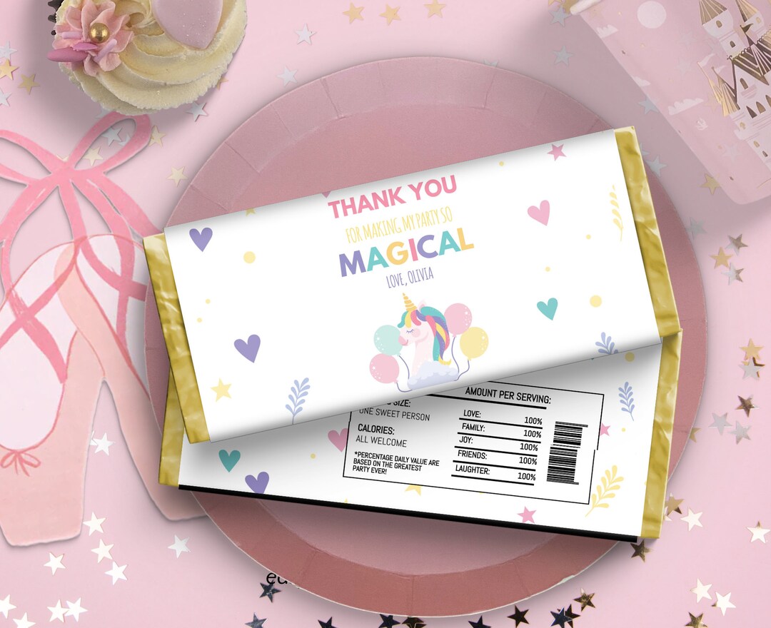 Editable Unicorn Girl Pink Chocolate Bar Labels Candy Wrapper, Party ...