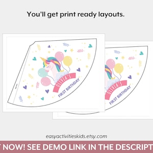 Editable Printable Unicorn Party Hats Rainbow Girl Magical Pink ...