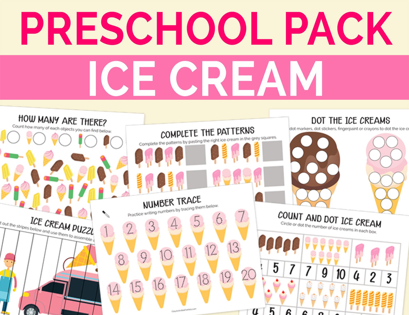 Ice Cream Activity Sheets June Preschool Learning Print & Go - Etsy