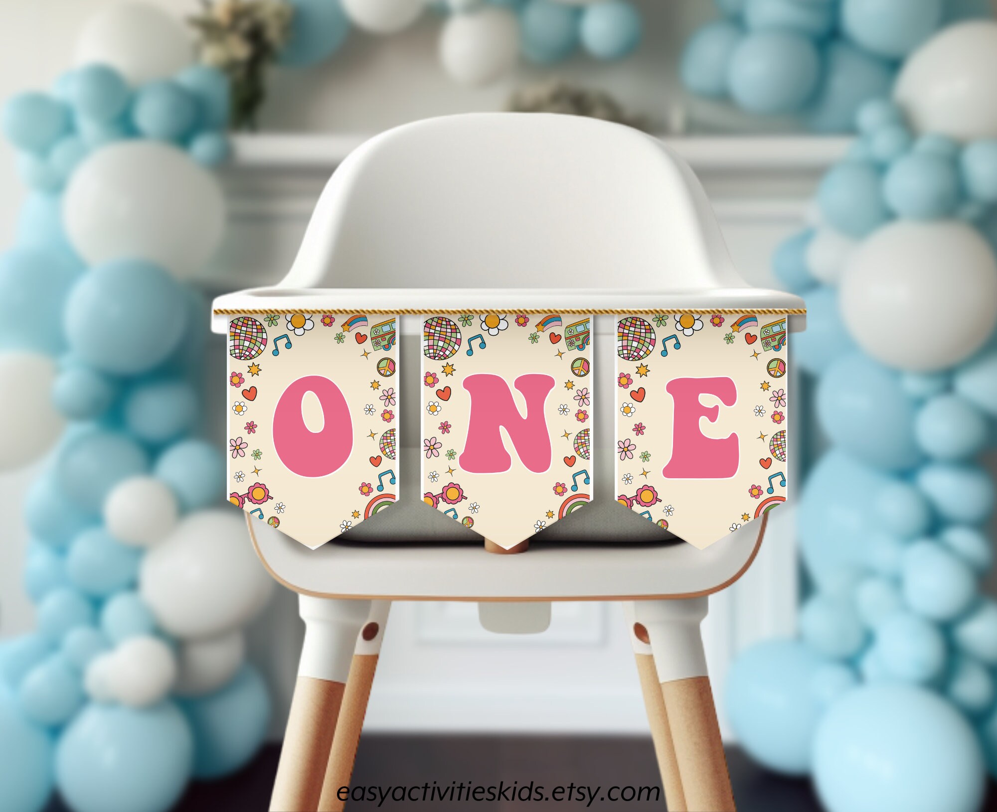 Editable Groovy Retro High Chair Banner Hippie Flower 70s - Etsy