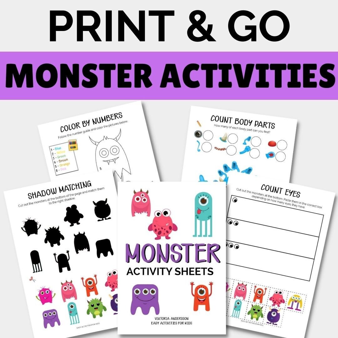 Monster Activity Sheets | Monster Preschool Learning Print & Go ...