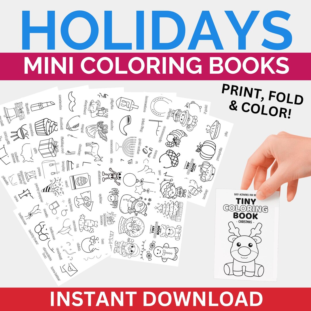 Holiday Kids Mini Coloring Book Bundle, 13 Fun Printable Activity for ...