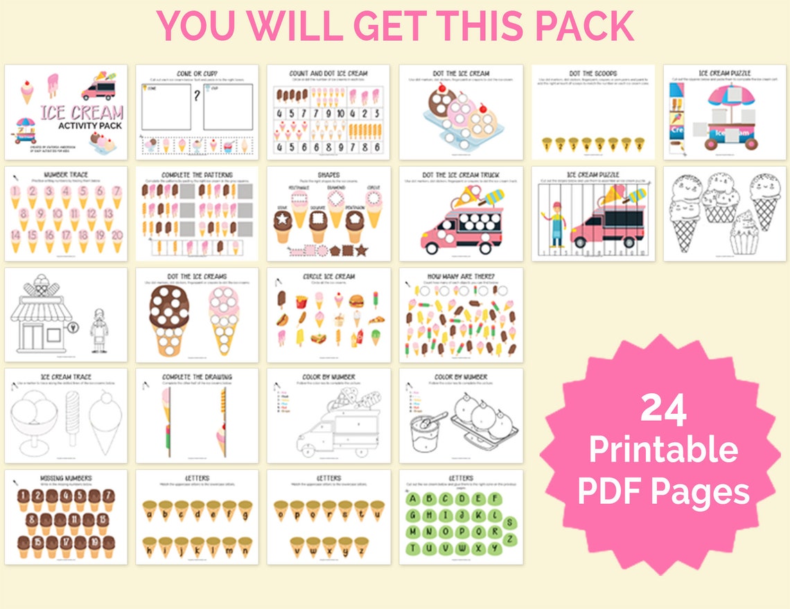 Ice Cream Activity Sheets June Preschool Learning Print & Go - Etsy