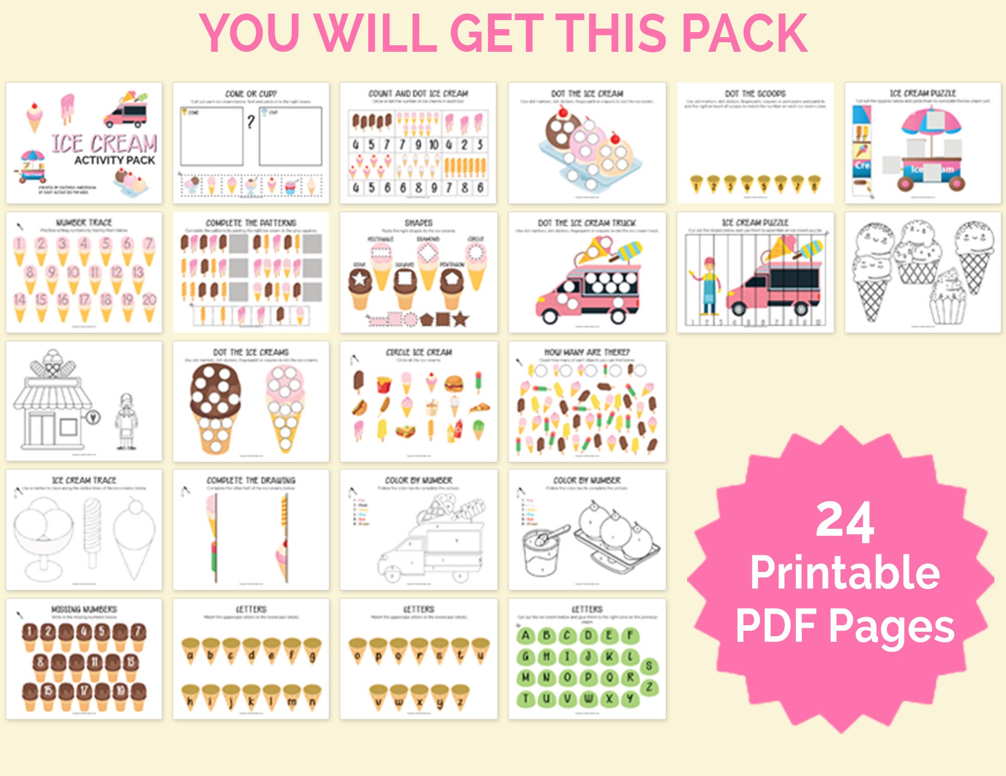 Ice Cream Activity Sheets | June Preschool Learning Print & Go ...
