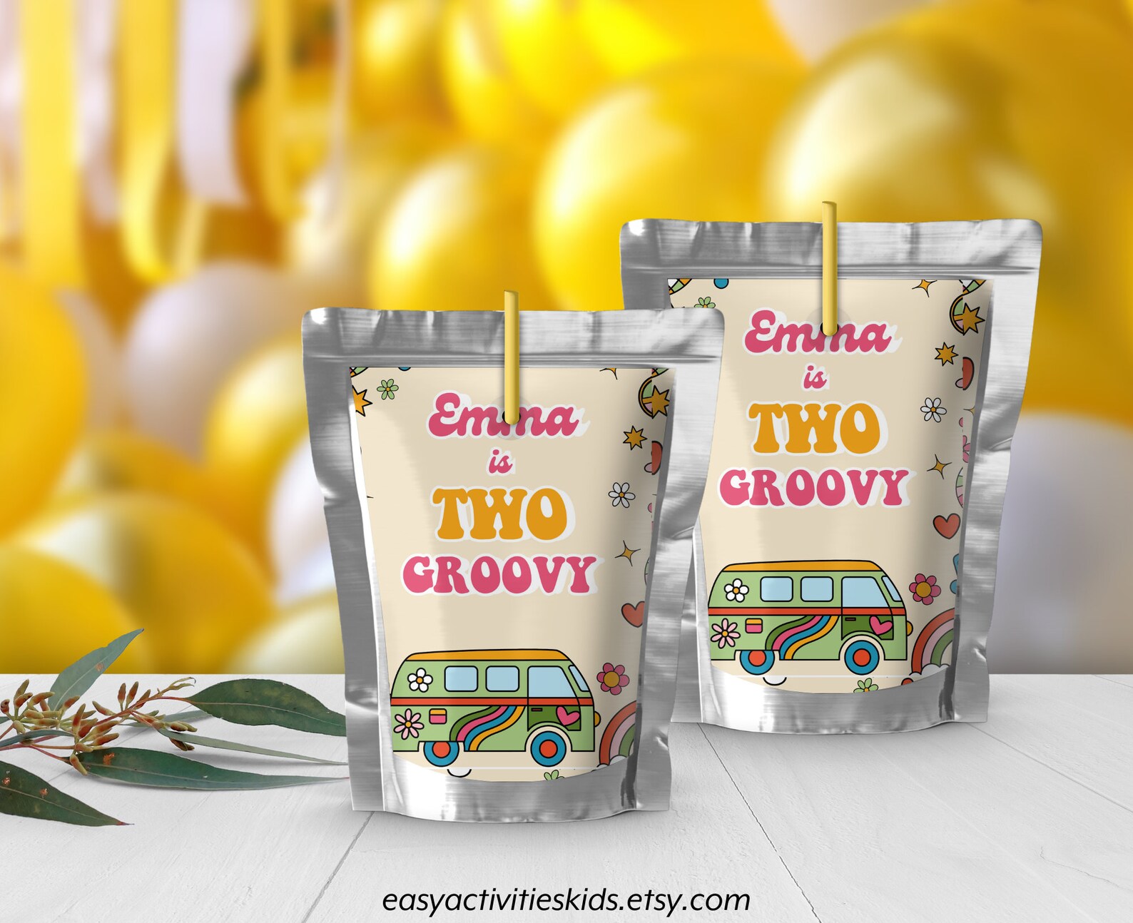 Editable Two Groovy Retro Capri Sun Labels Juice Pouch Hippie Flower ...
