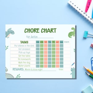Kids Chore Chart Dinosaurs, Editable & Printable Reward System | Kids ...