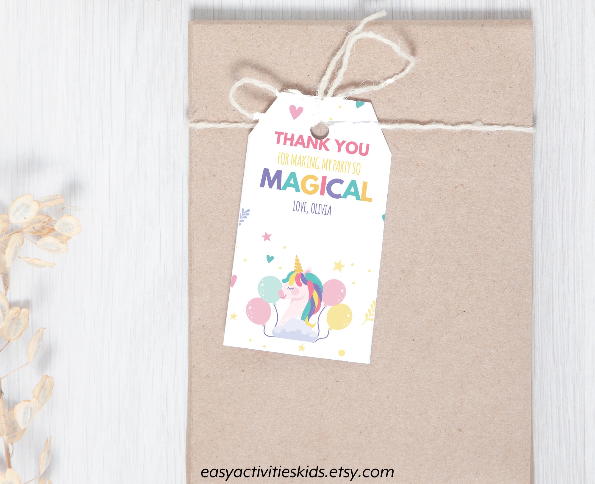 Editable Unicorn Birthday Favor Tags Magical Rainbow Pink - Etsy