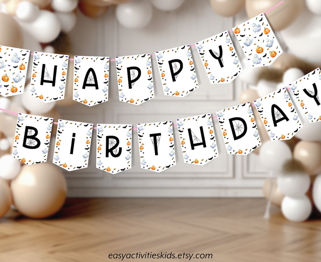 Editable Happy Birthday Banner Halloween Ghost Boo Party Decorations ...