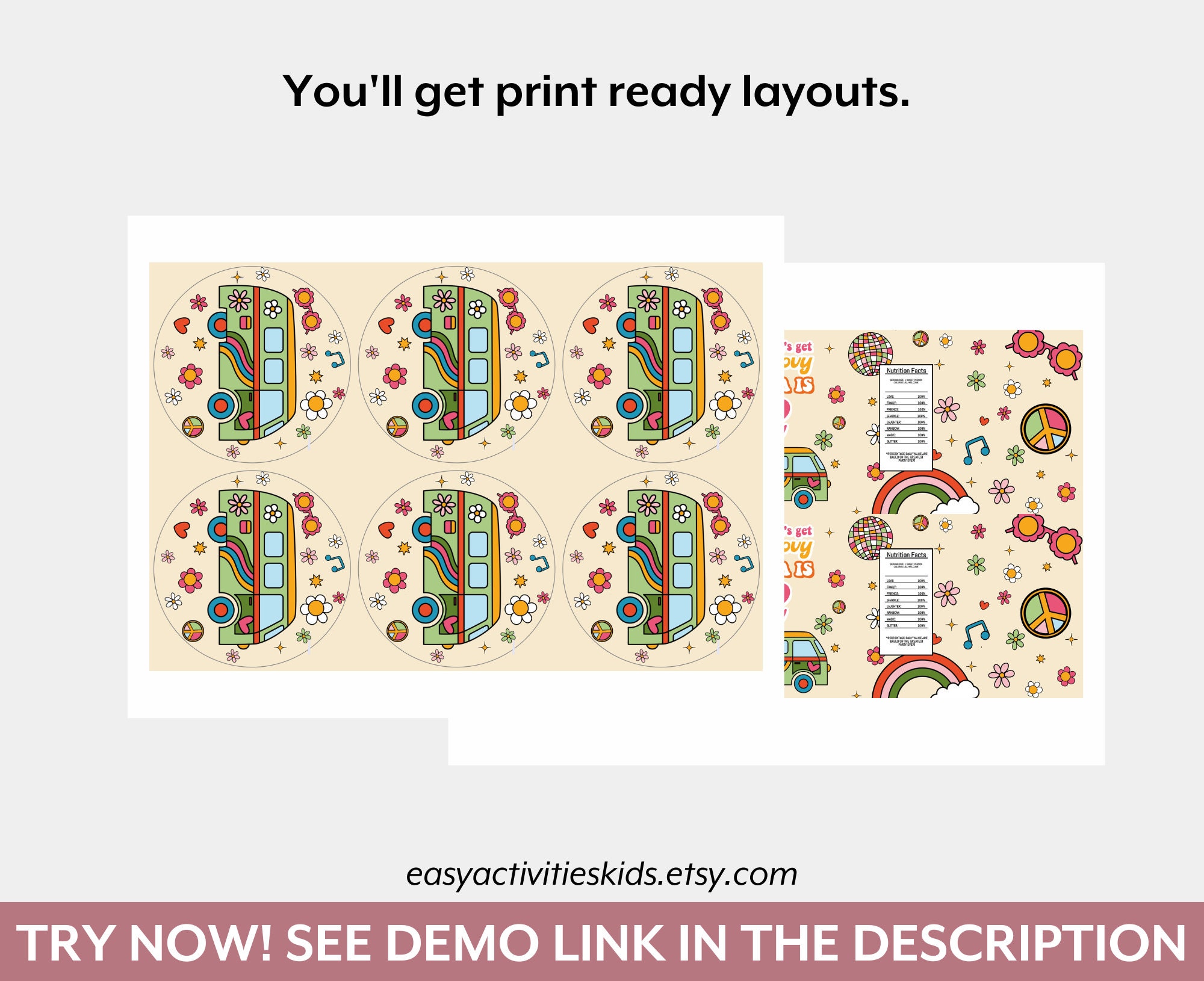 Editable Groovy Retro Chips Can 1.3oz Label Wrapper Hippie - Etsy