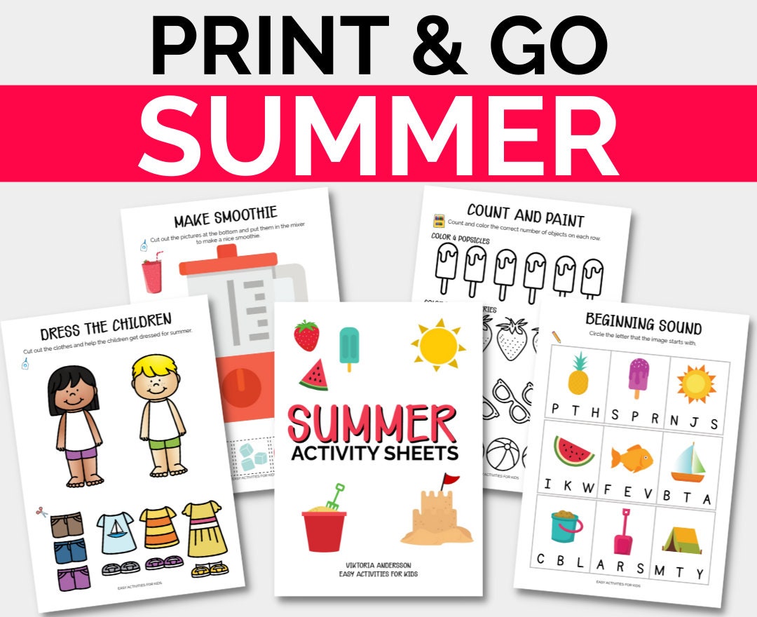 Summer Activity Sheets | July Preschool Learning Print & Go | Printable ...