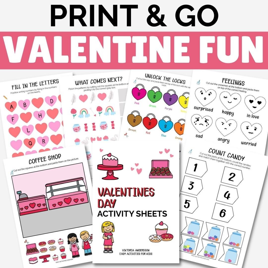 Valentines Day Activity Sheets | Winter Preschool Learning Print & Go ...