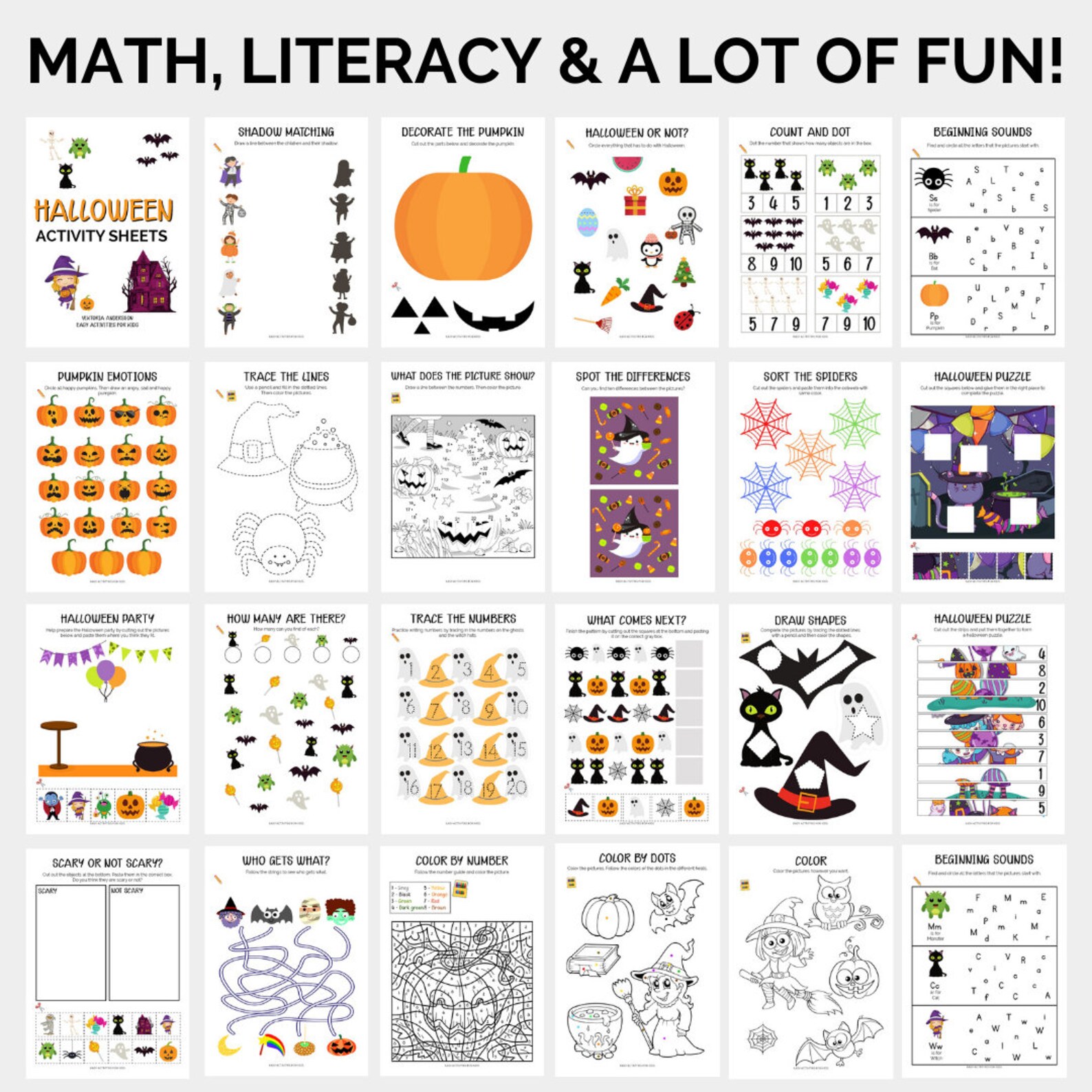 Halloween Activity Sheets October Preschool Learning Print & - Etsy