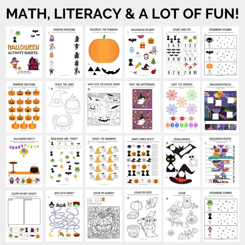 Halloween Activity Sheets | October Preschool Learning Print & Go ...