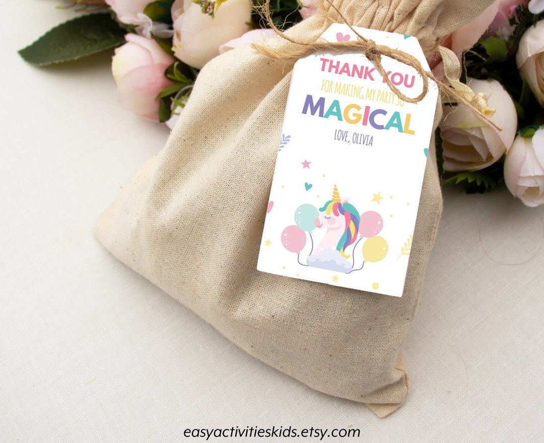 Editable Unicorn Birthday Favor Tags, Magical Rainbow Pink Party Thank ...