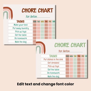 Kids Chore Chart Boho Rainbow, Editable & Printable Reward System ...