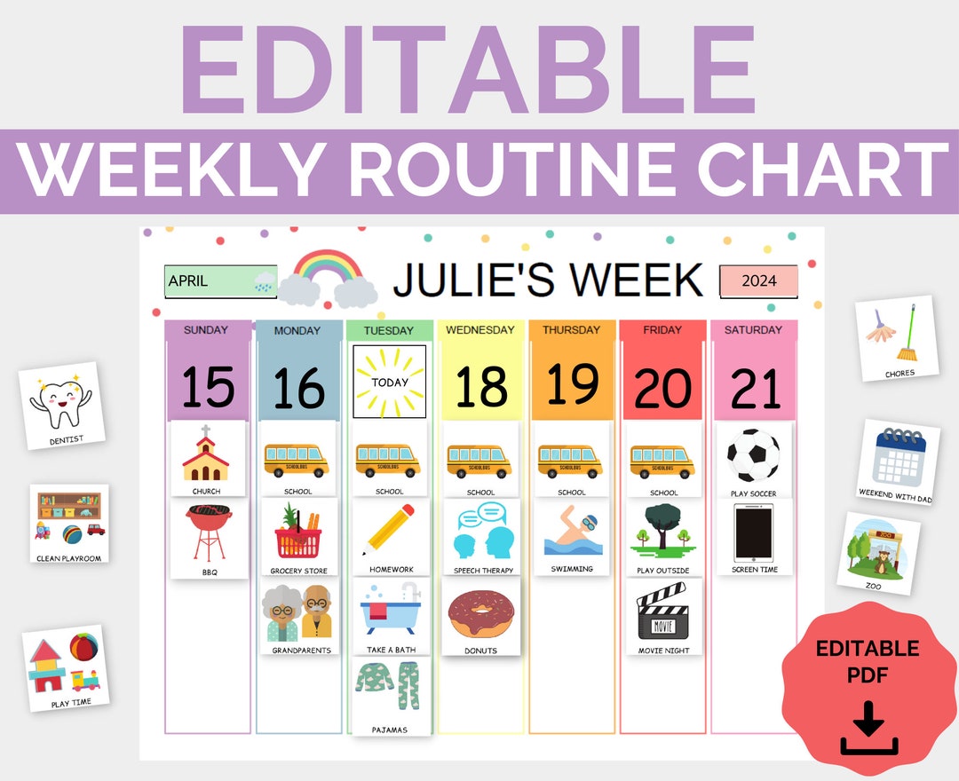 Kids Weekly Planner With Daily Calendar, Editable Weekly Kids Calendar ...