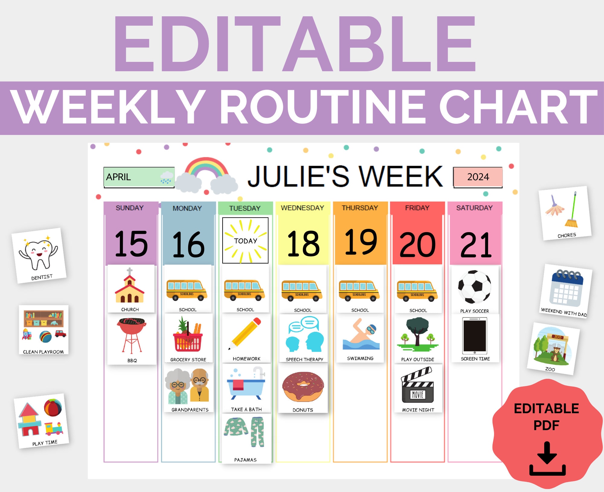 Kids Weekly Planner With Daily Calendar, Editable Weekly Kids Calendar ...
