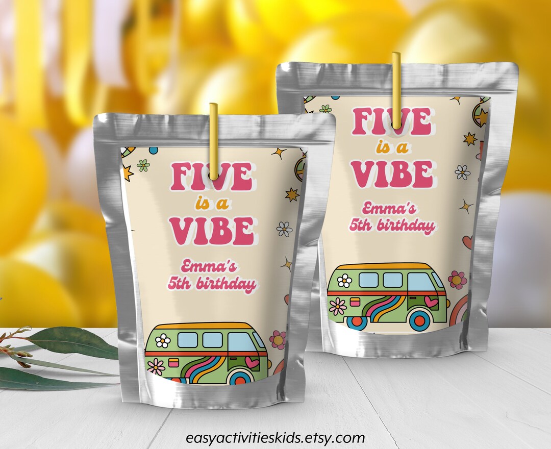 Editable Five is a Vibe Groovy Retro Capri Sun Labels Juice Pouch ...