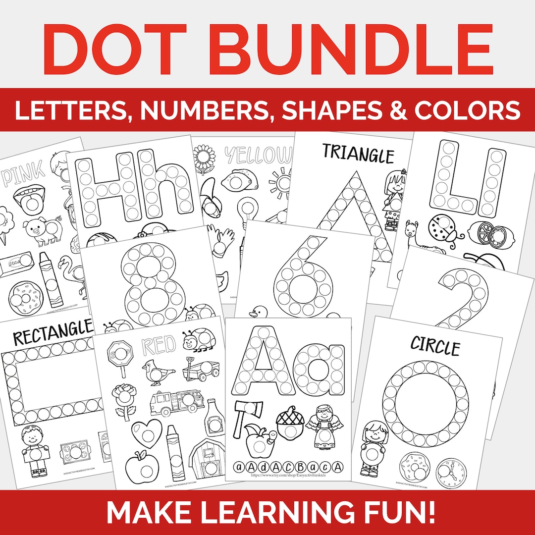 Basic Skills Dot Bundle Black/white | Letters, Numbers, Shapes & Colors ...