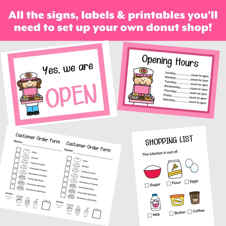 Donut Shop Dramatic Play Pack, Printable Pretend Play | Preschool ...