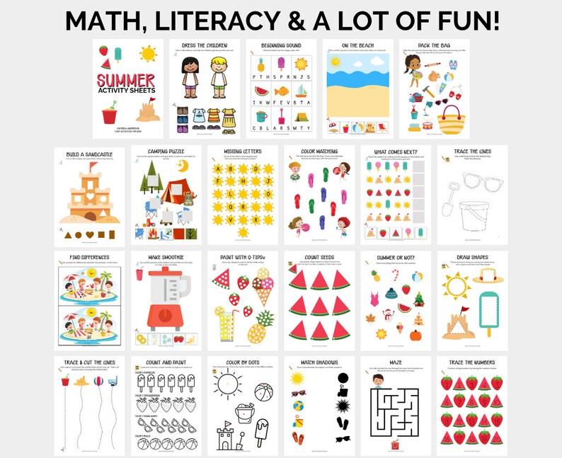 Summer Activity Sheets July Preschool Learning Print & Go - Etsy