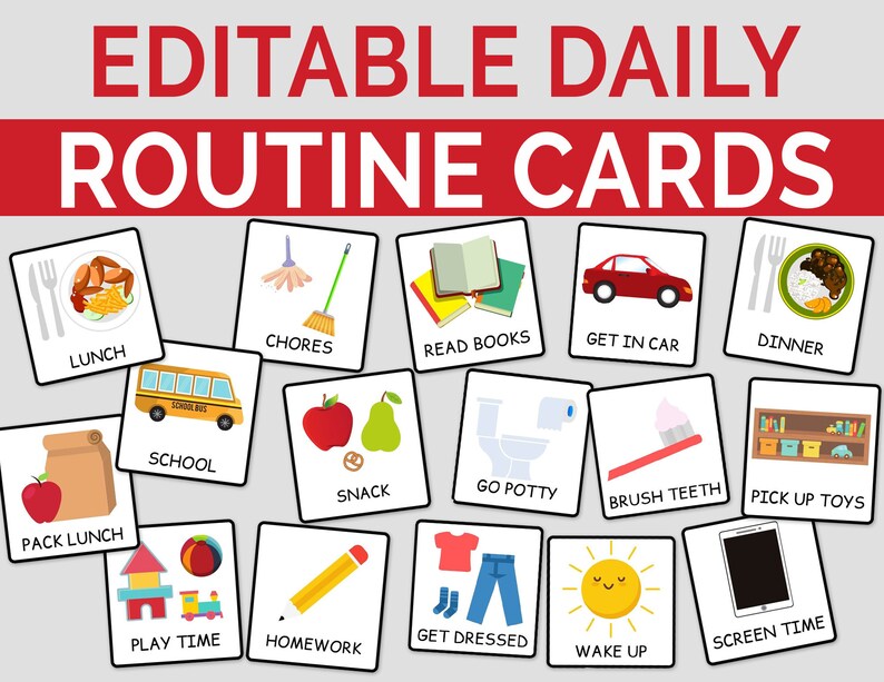 Editable Daily Kids Routine Cards I Visual Schedule Cards | Etsy
