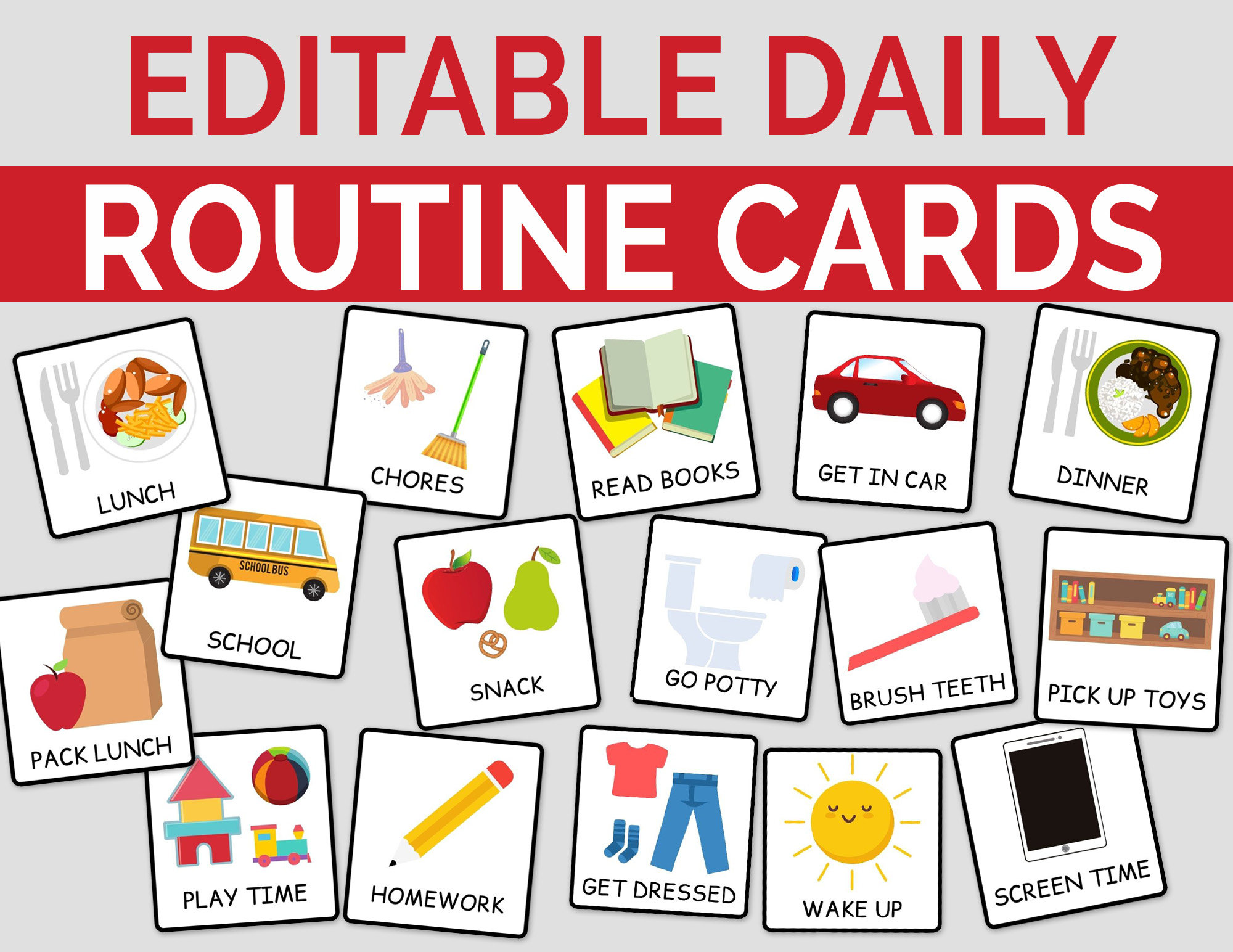 Editable Daily Kids Routine Cards I Visual Schedule Cards | Etsy UK