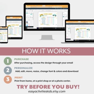 Kids Chore Chart Boho Rainbow, Editable & Printable Reward System ...